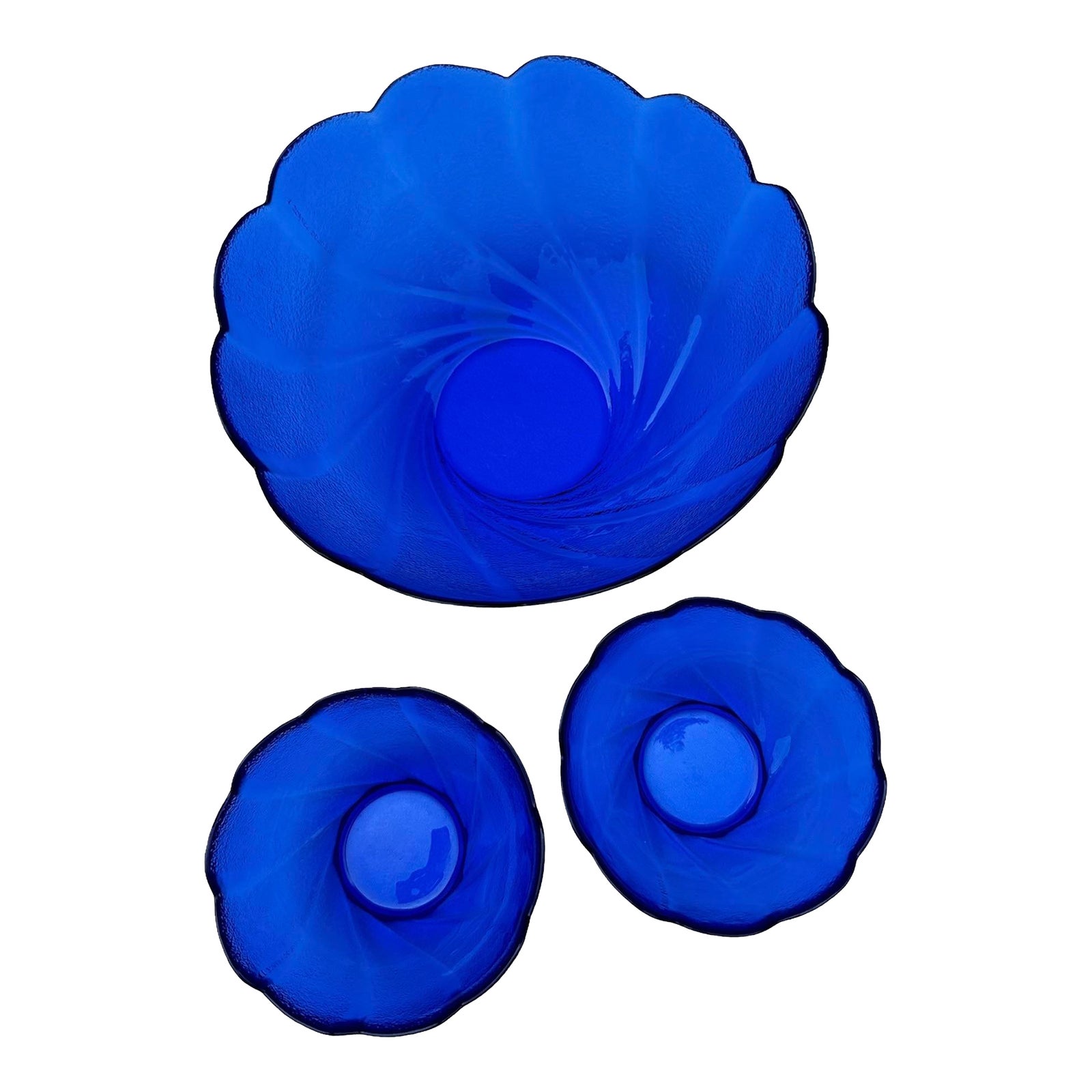 Mid 20th Century Arcoroc Cobalt Blue Glass Serving Bowls Made In