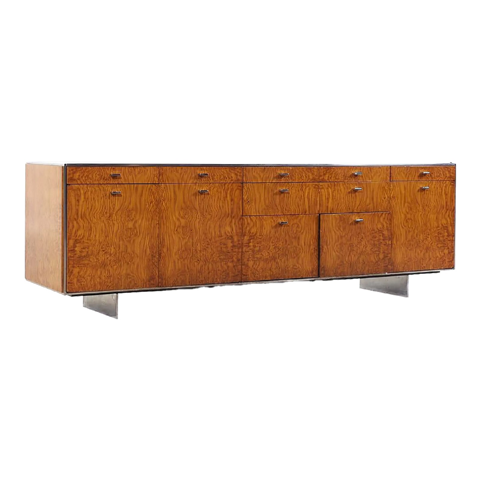 Davis Allen Mid Century Burlwood and Chrome Credenza | Chairish