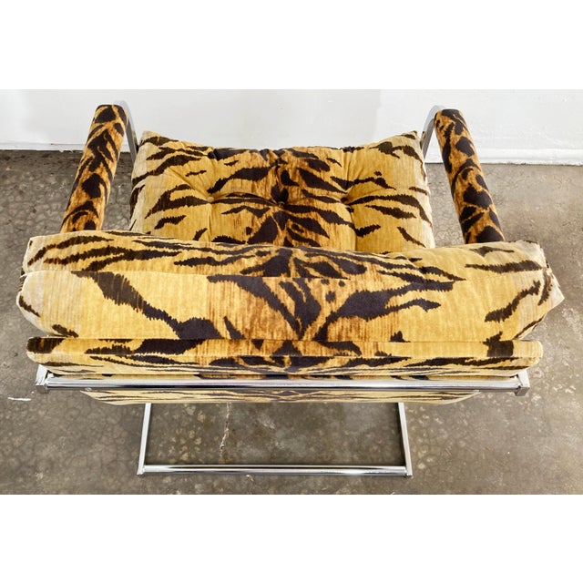 Vintage Newly Upholstered MCM Tiger Print Velvet Chrome Frame ...