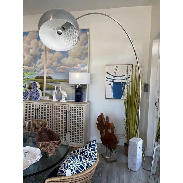 Large Marble Base Arched Floor Lamp` | Chairish
