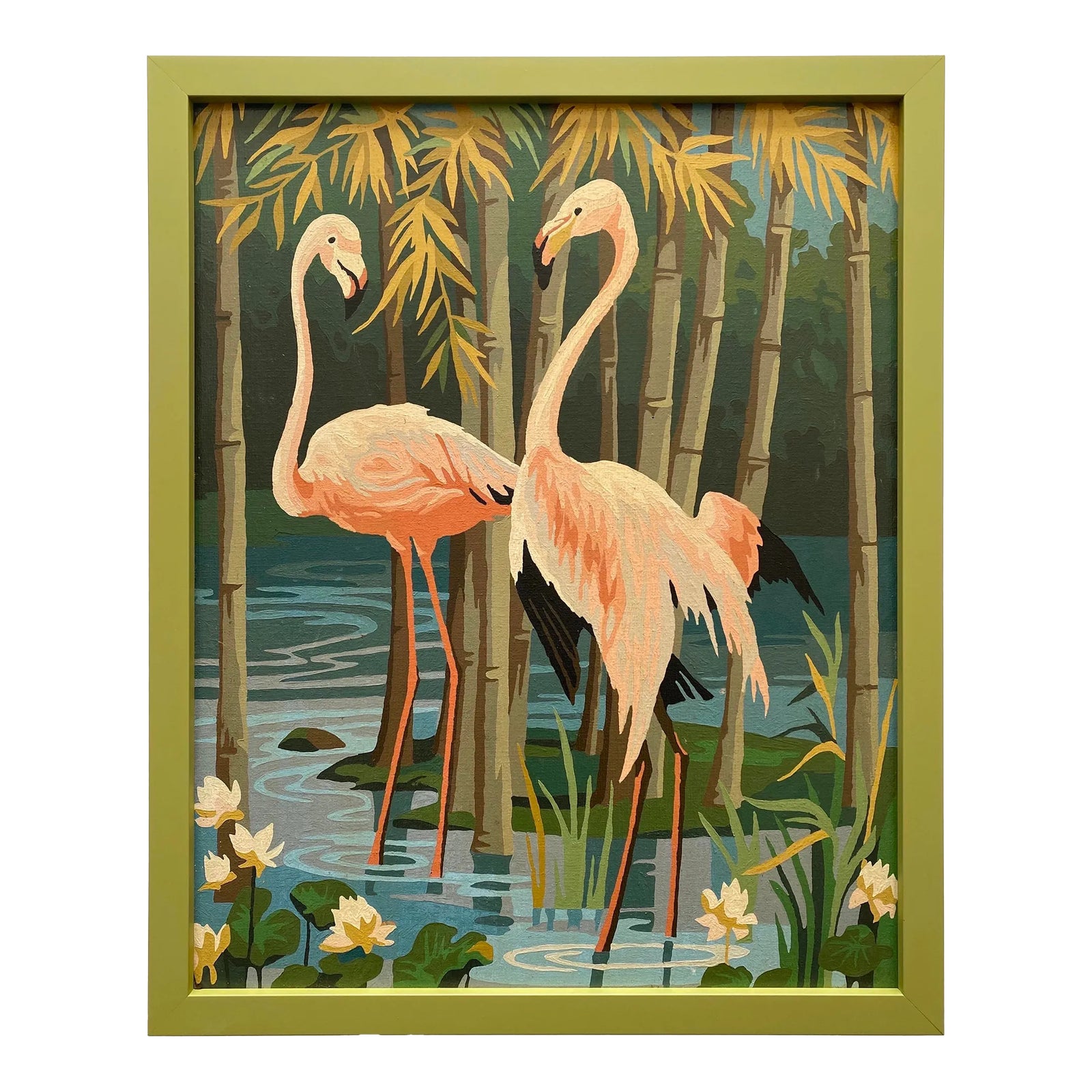 Vintage Early 1950's Art Deco Style Paint by Number " Pink Flamingos ...