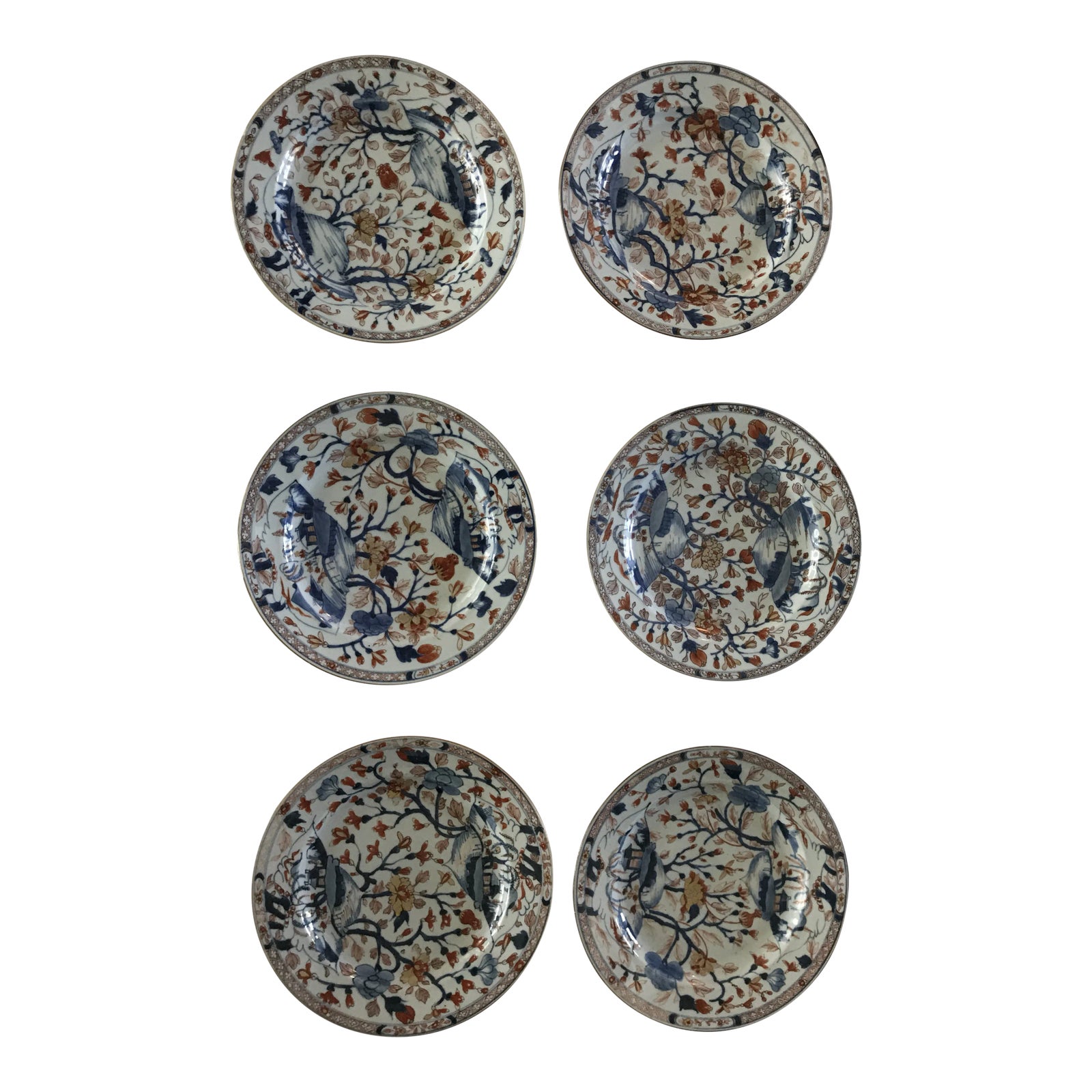1740s Antique 18th Century Imari Japanese Porcelain Plates - Set of 6 ...