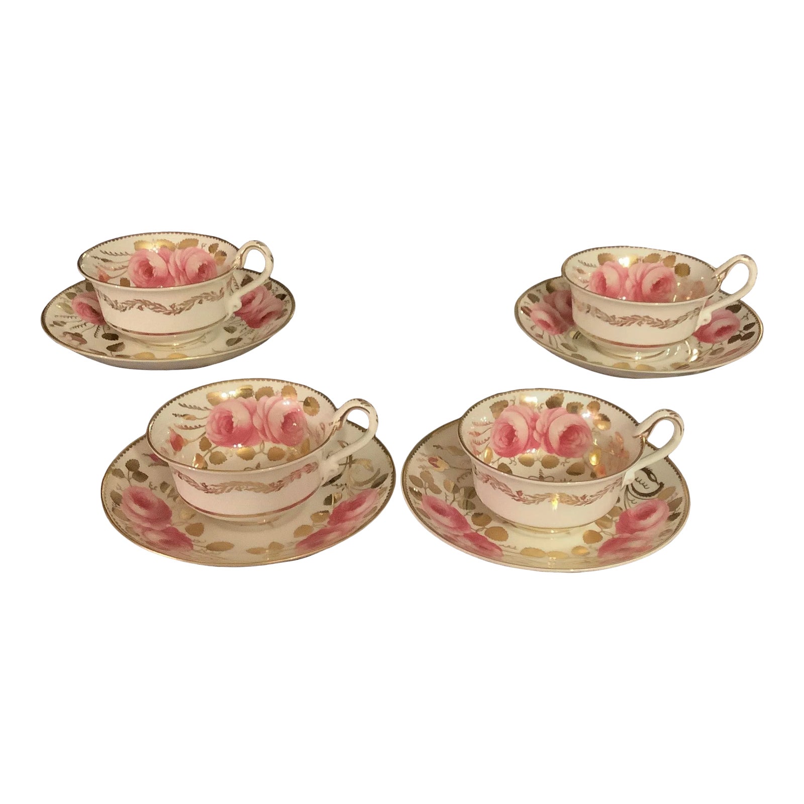 Late 19th Century Spode Copelands Cabbage Roses Tea Cups - Set of 4 ...