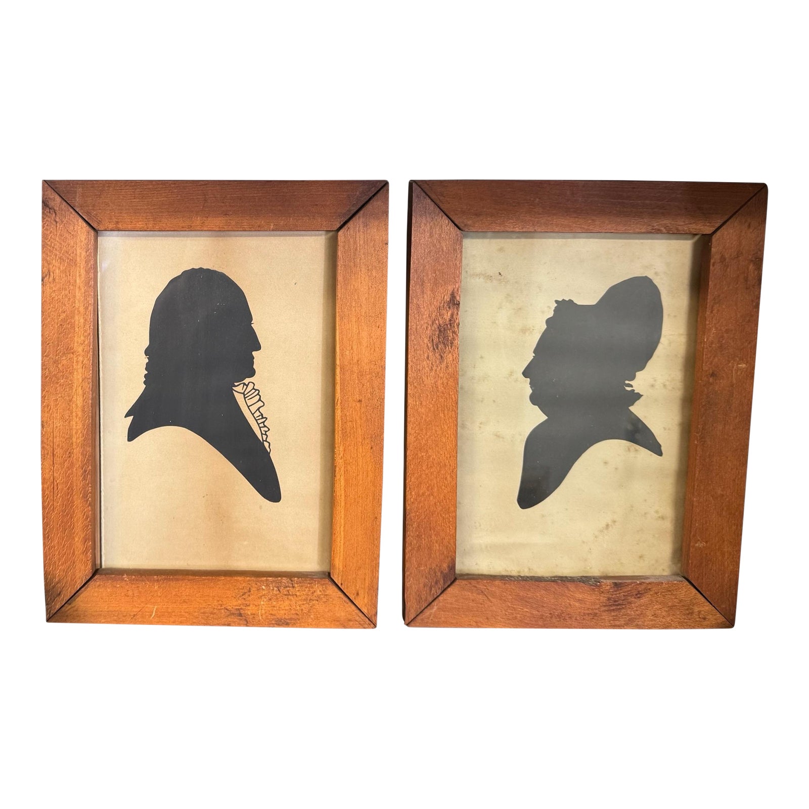 Pair Primitive Antique Country Folk Art Silhouettes George & Martha ...