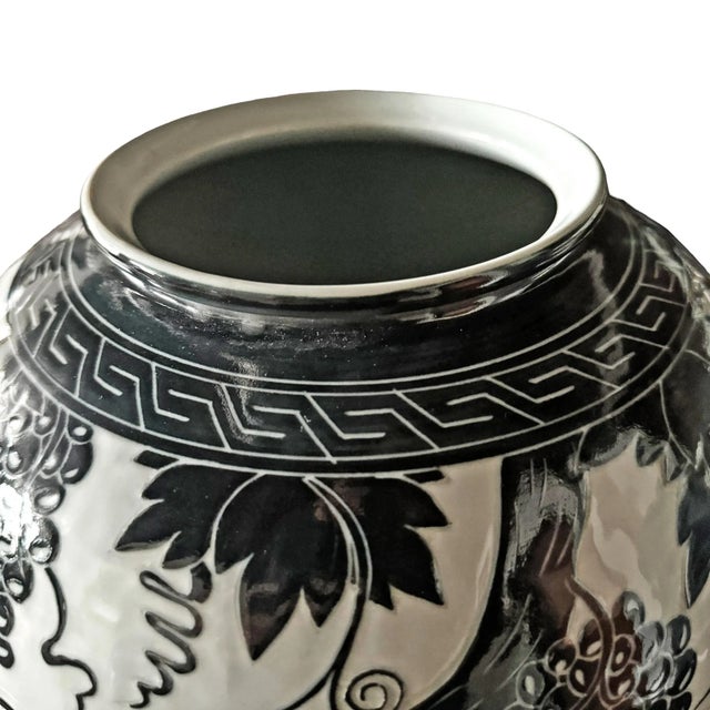 Black and White Sgraffito Pot | Chairish