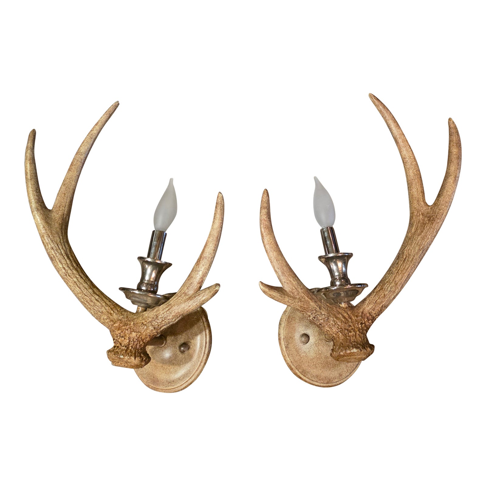 Pair of Faux Antler Wall Sconces | Chairish