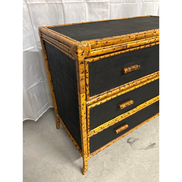 20th Century Burnt Bamboo Rattan Cane Grasscloth Chest | Chairish