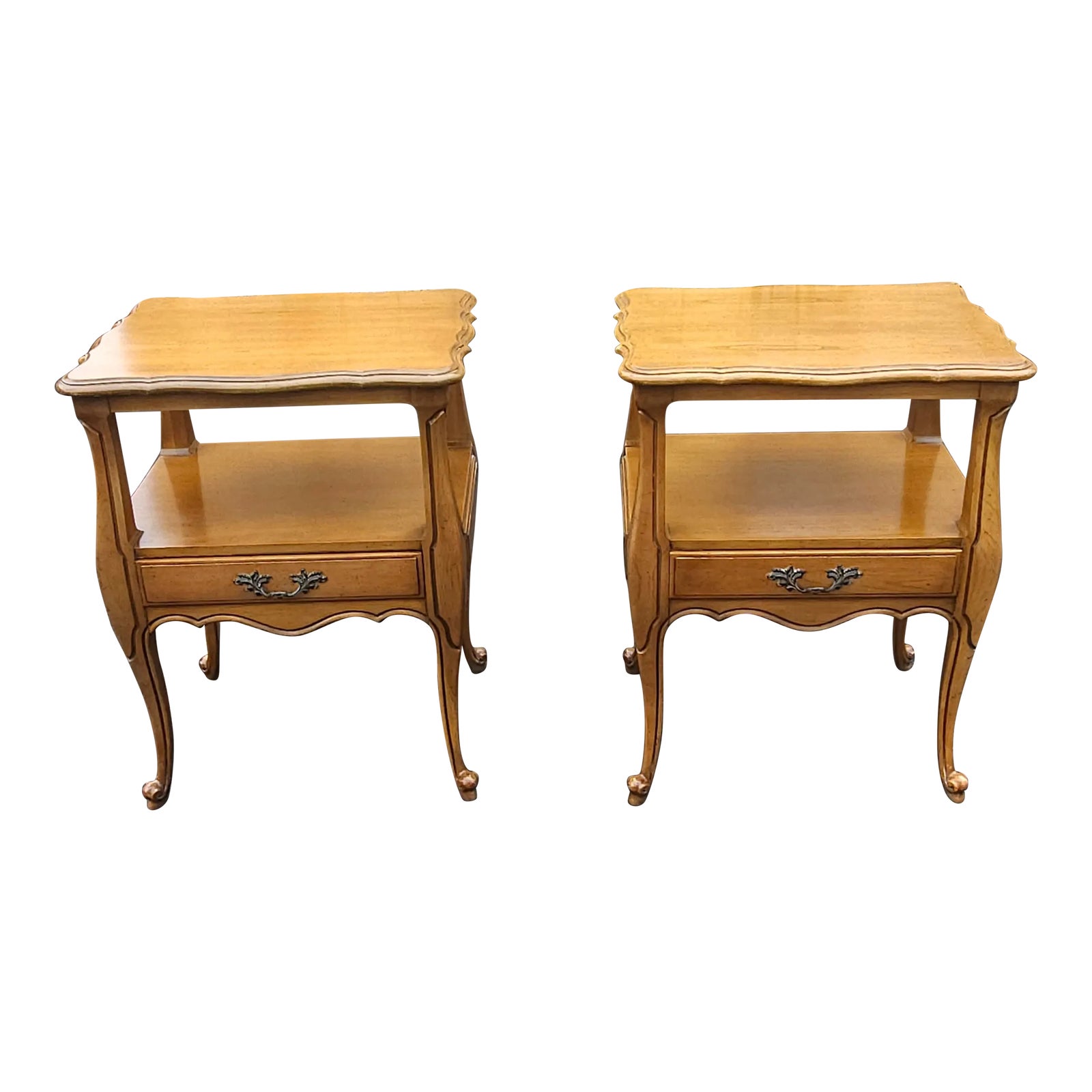 Pair Fancher Furniture French Provincial Style Fruitwood Bedside Tables ...
