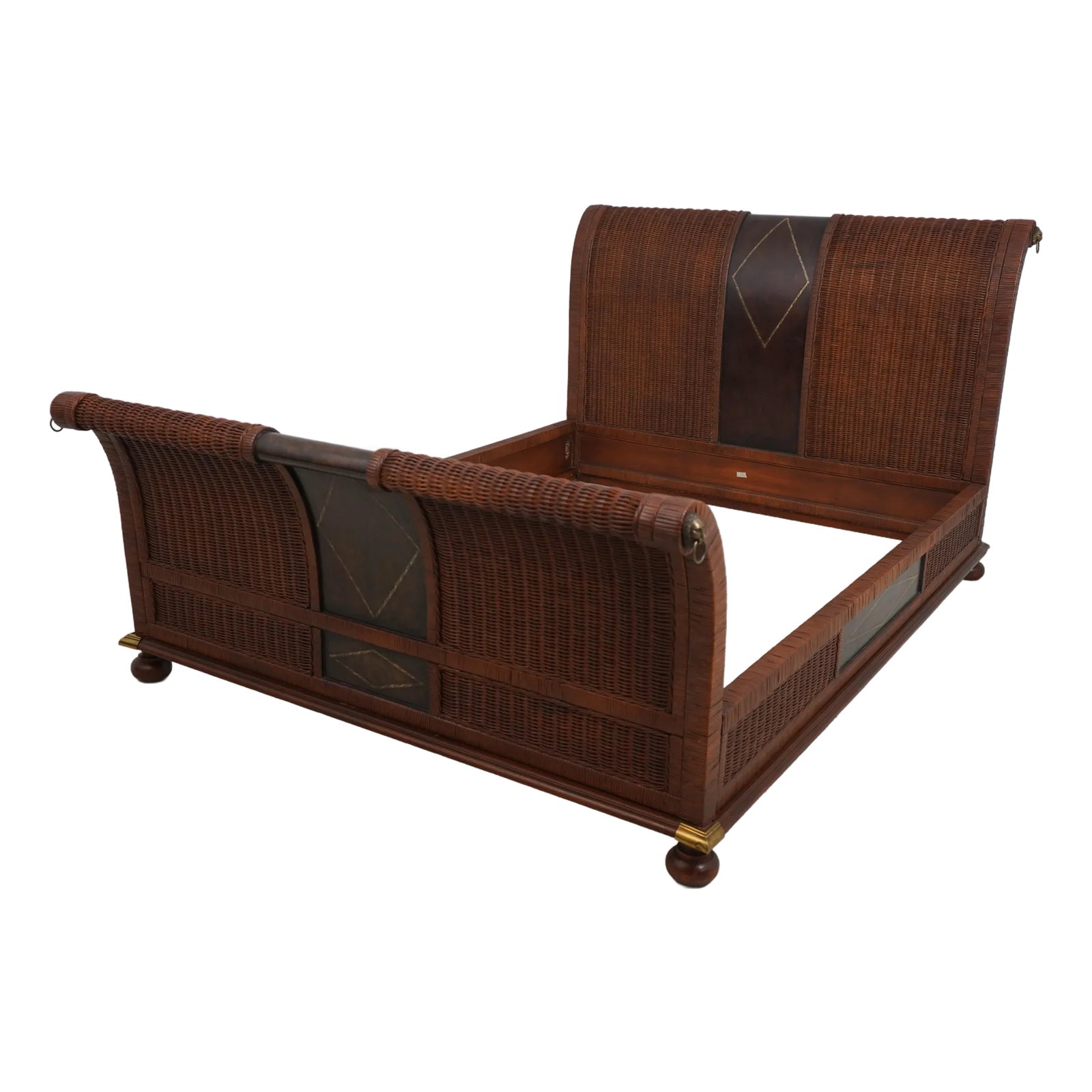 Lineage Queen Size Rattan & Leather Regency Bed | Chairish