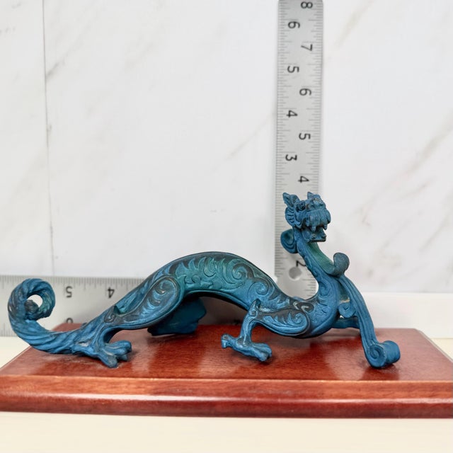 Contemporary Brass Chilong Dragon Sculpture on Hardwood Base | Chairish