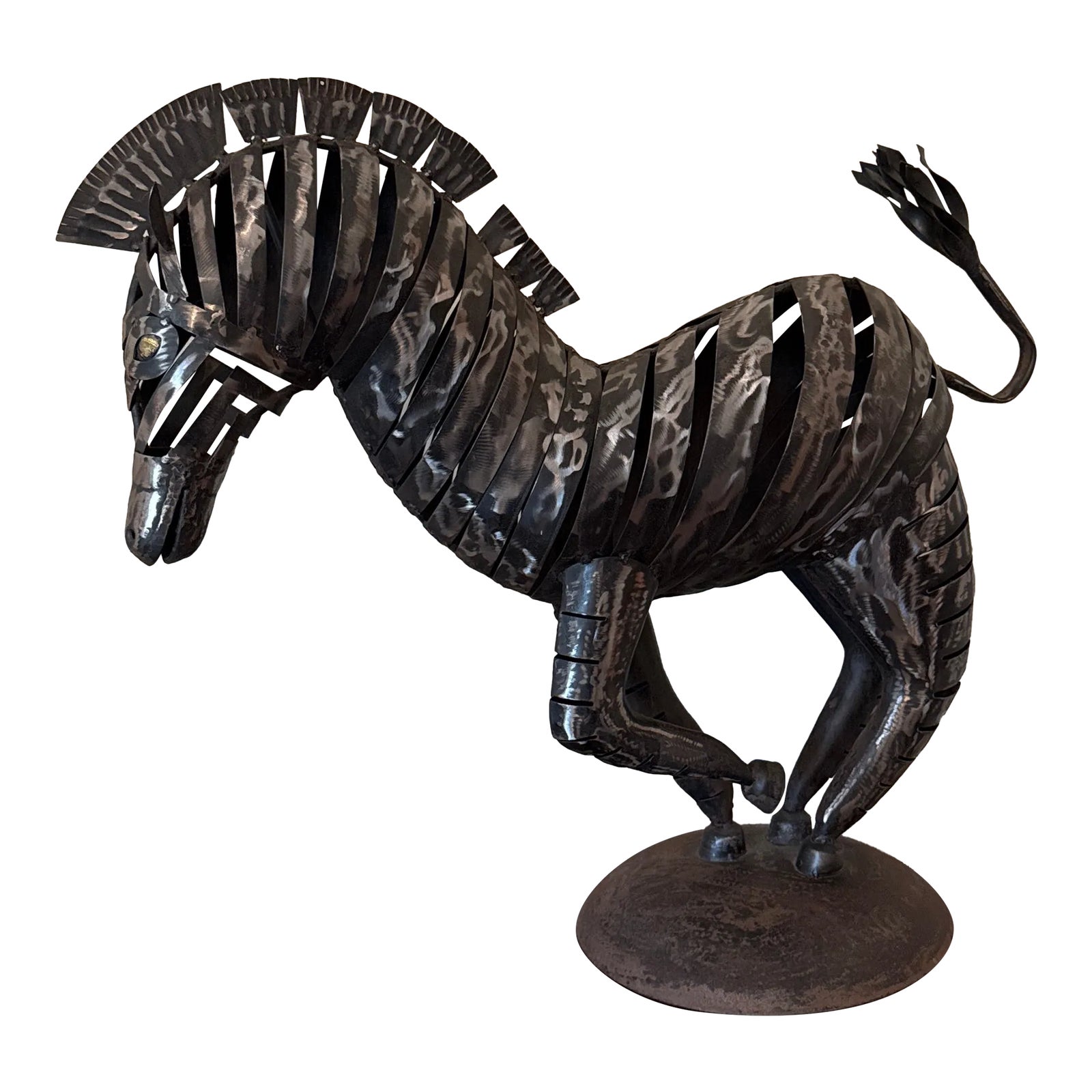 Artist Made Vintage Metal Brutalist Style Zebra Sculpture | Chairish