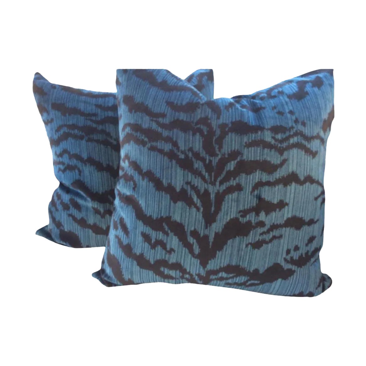 Scalamandre "Le Tigre" Ocean Blue Pillows - a Pair | Chairish