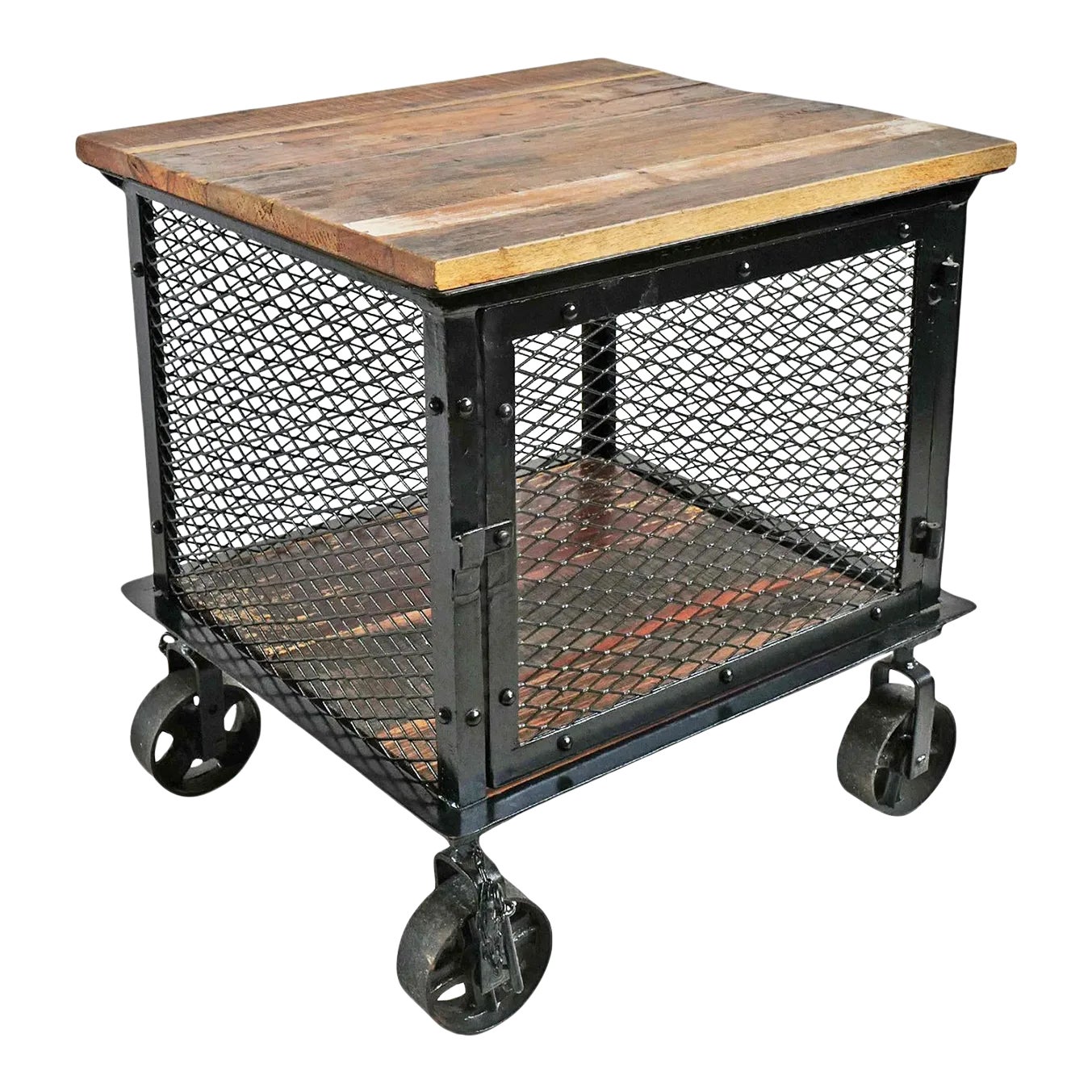 Iron Caster & Salvaged Wood Side Table | Chairish