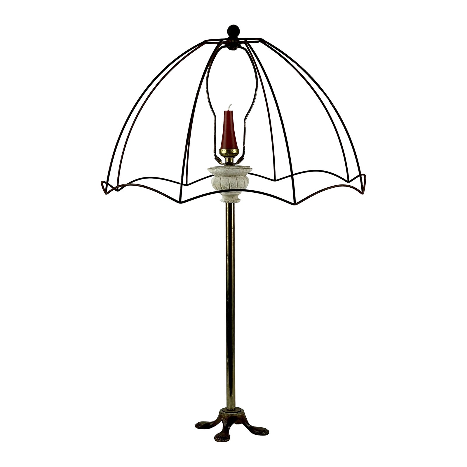 1940s Re-Purposed Metal & Stone Wire Table Lamp Into Candlestick Holder ...