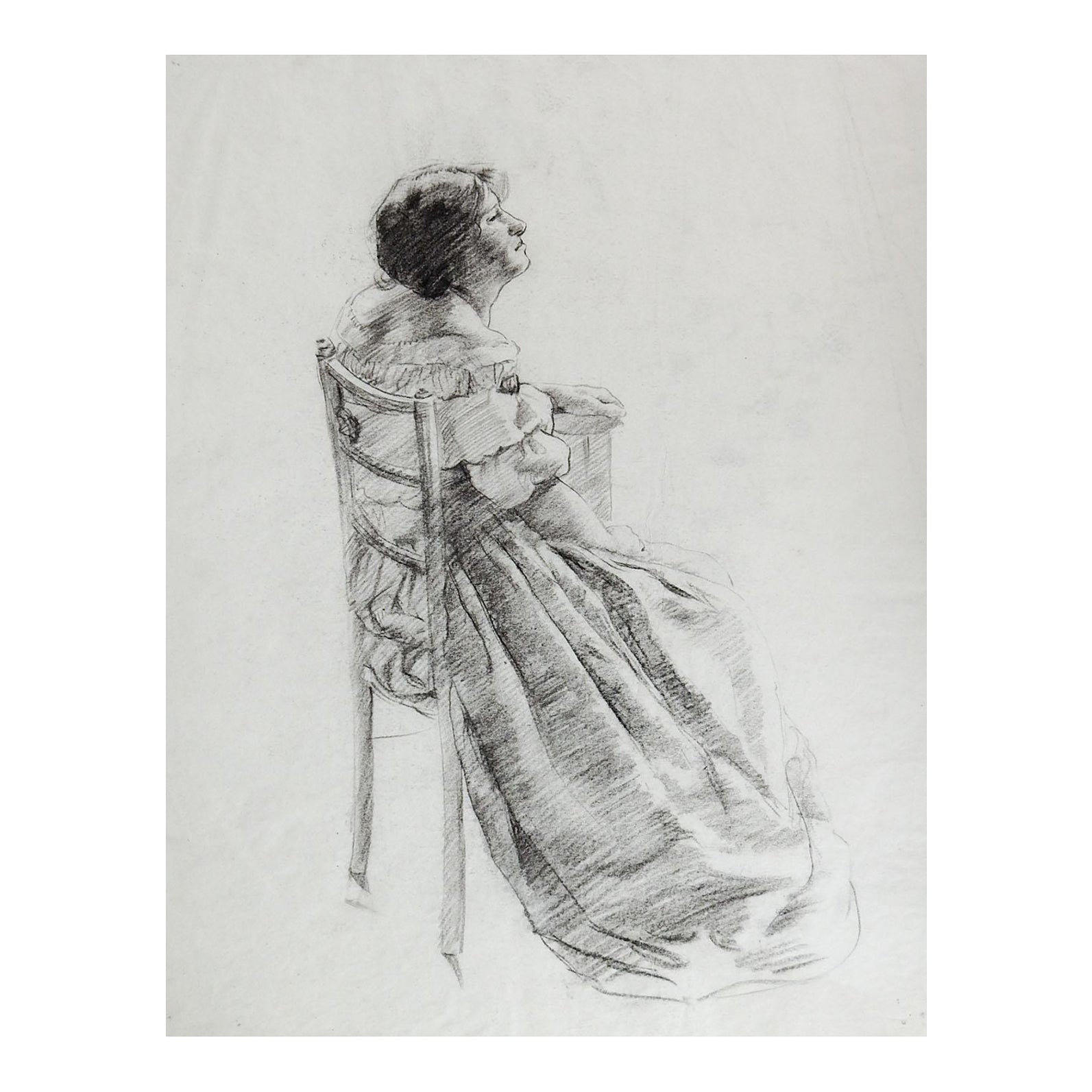 Late 19th Century Seated Woman Portrait Drawing | Chairish