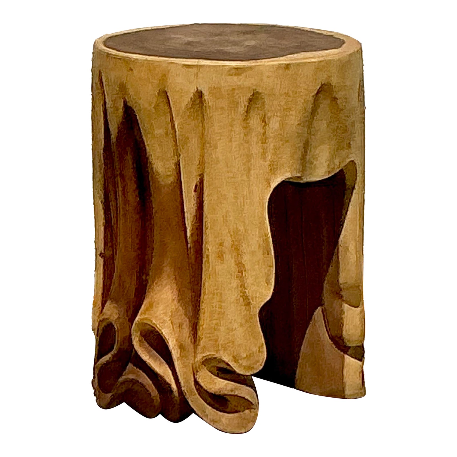 Vintage Boho Hand Carved Drape Low Stool | Chairish