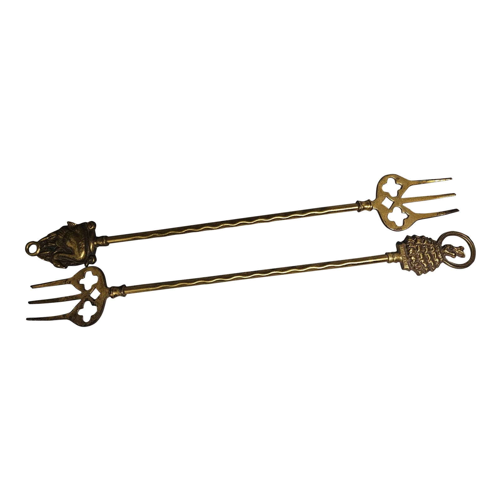 Vintage Long Handled Brass Fire Toasting Fork | Chairish