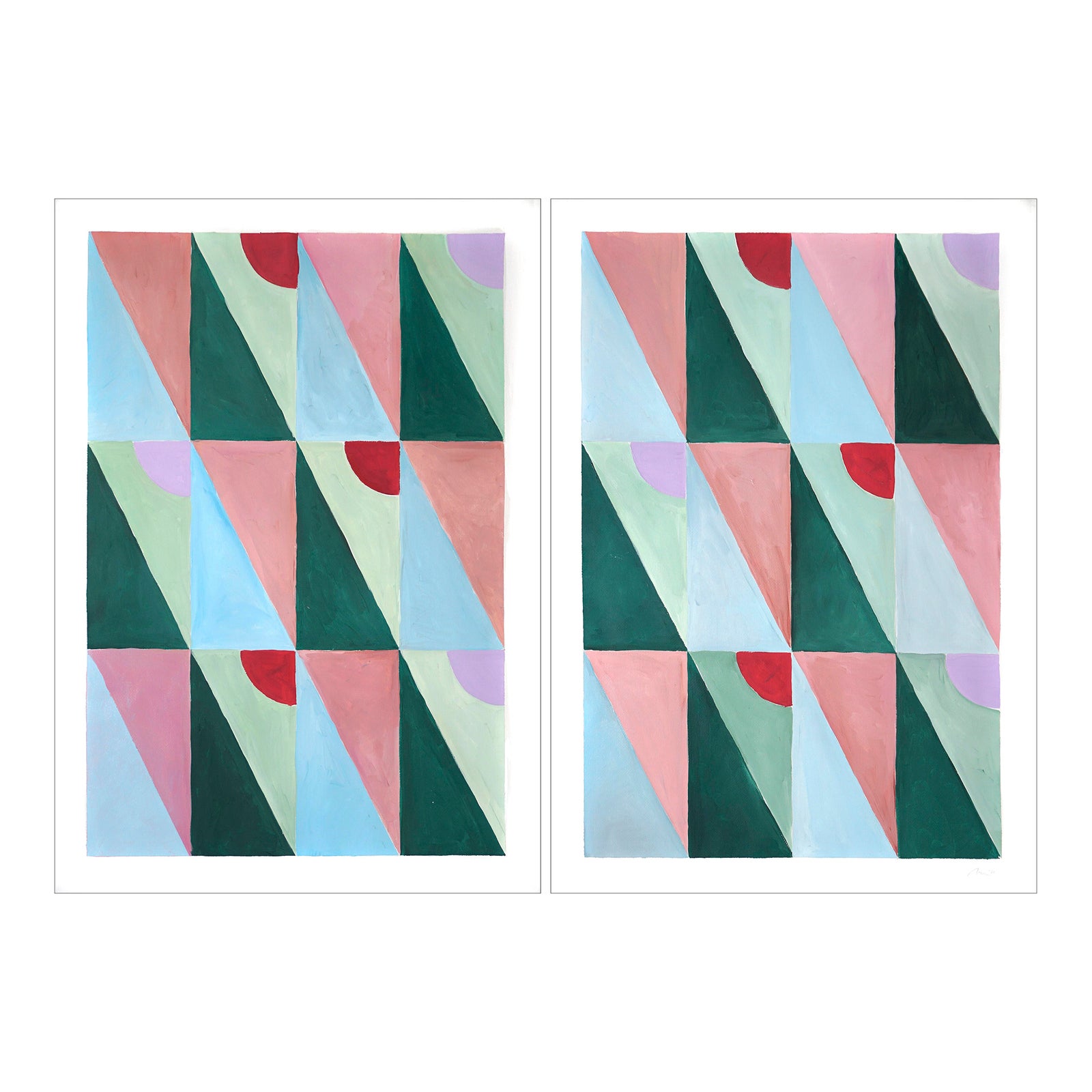 2022 "Pastel Tiles Combo Grid" Diptych Acrylic Painting on Watercolor ...
