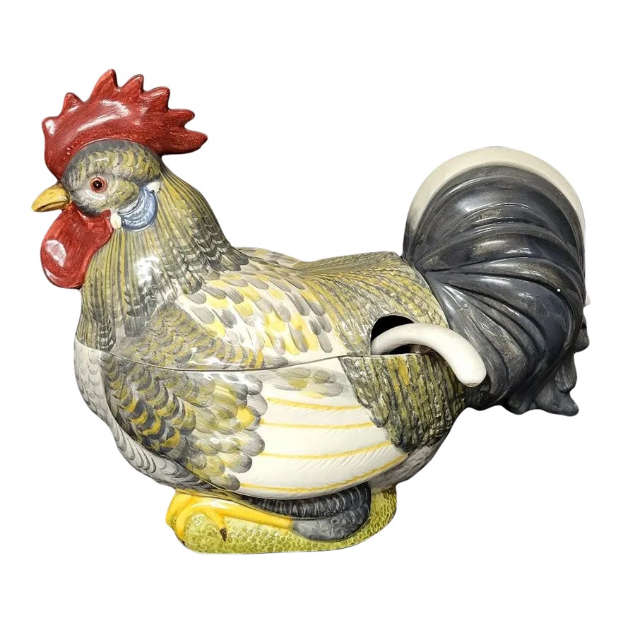 Large Vintage Italian Majolica Hen Chicken Rooster Tureen Centerpiece ...