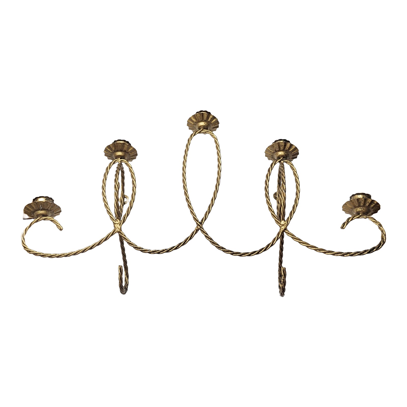 Vintage Twisted Rope Italian Hollywood Regency Gold Tole 5 Candle ...