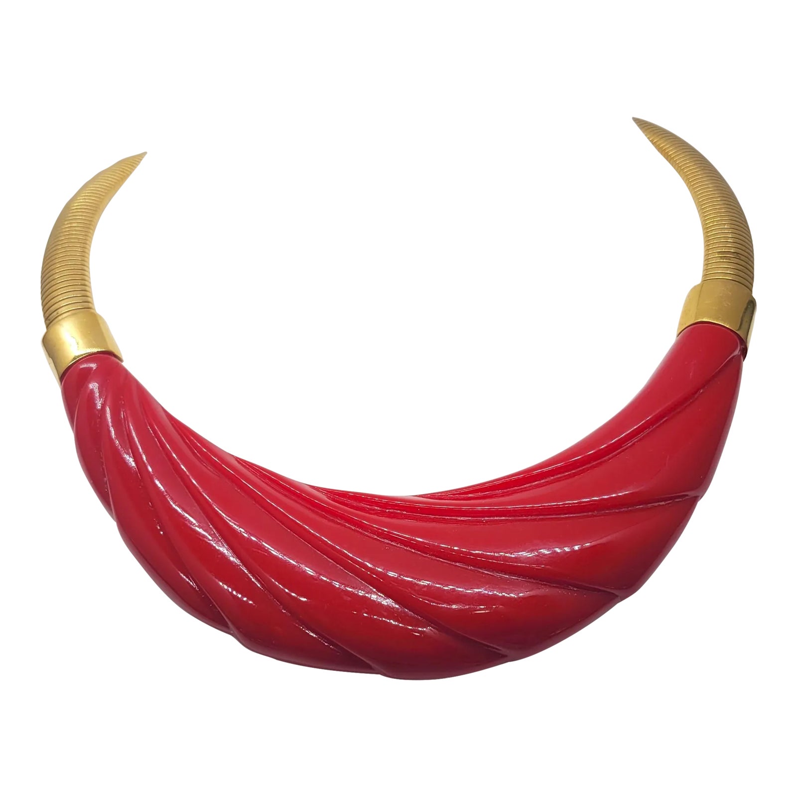 Vintage 1980s Signed Monet Goldtone Molded Red Resin Collar Necklace ...