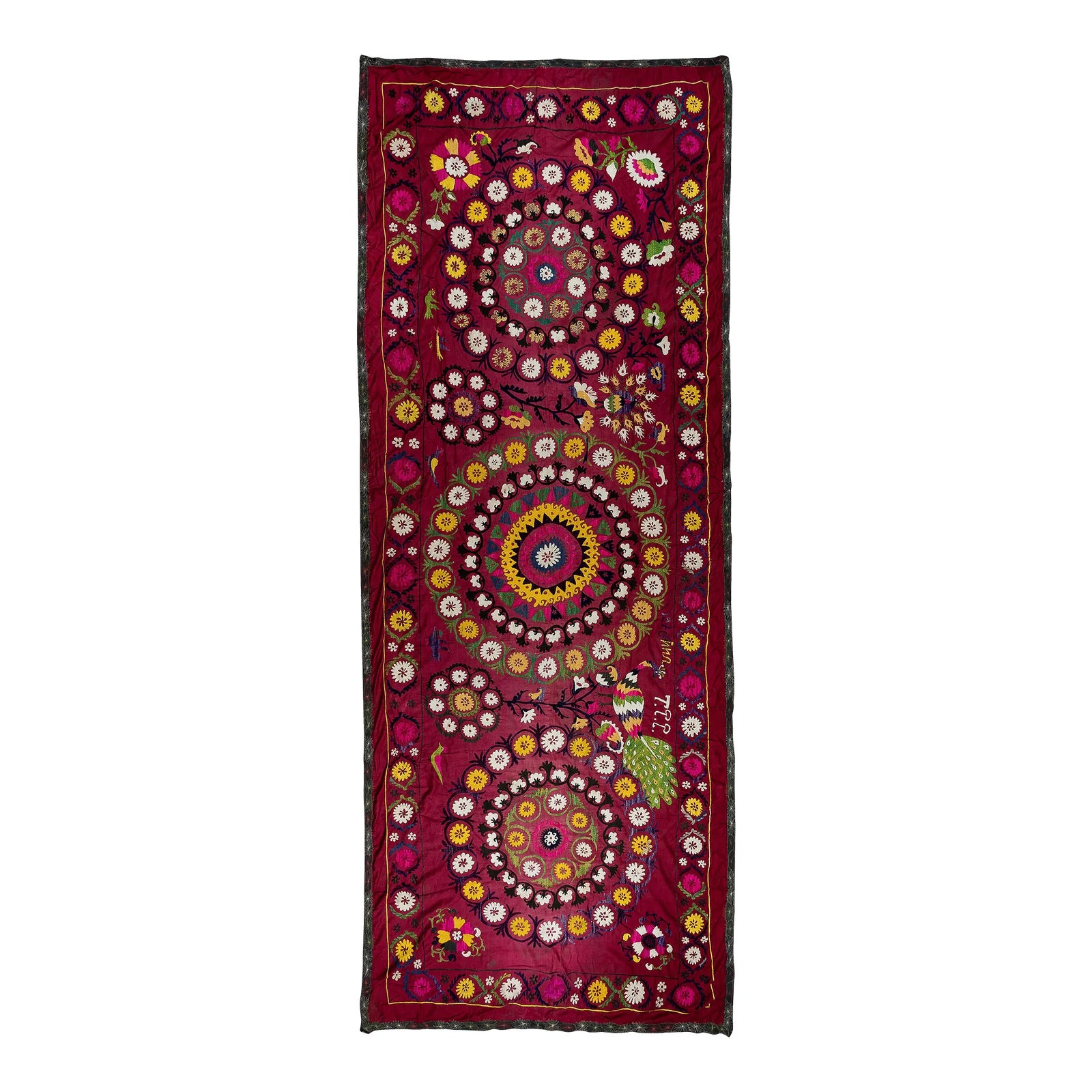 1970s Hand Embroidered Suzani Silk Table Runner | Chairish
