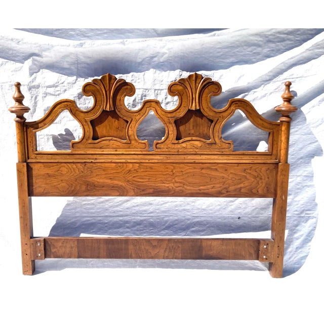 1960s Solid Walnut Full Size Headboard Sculpted European Crests and ...