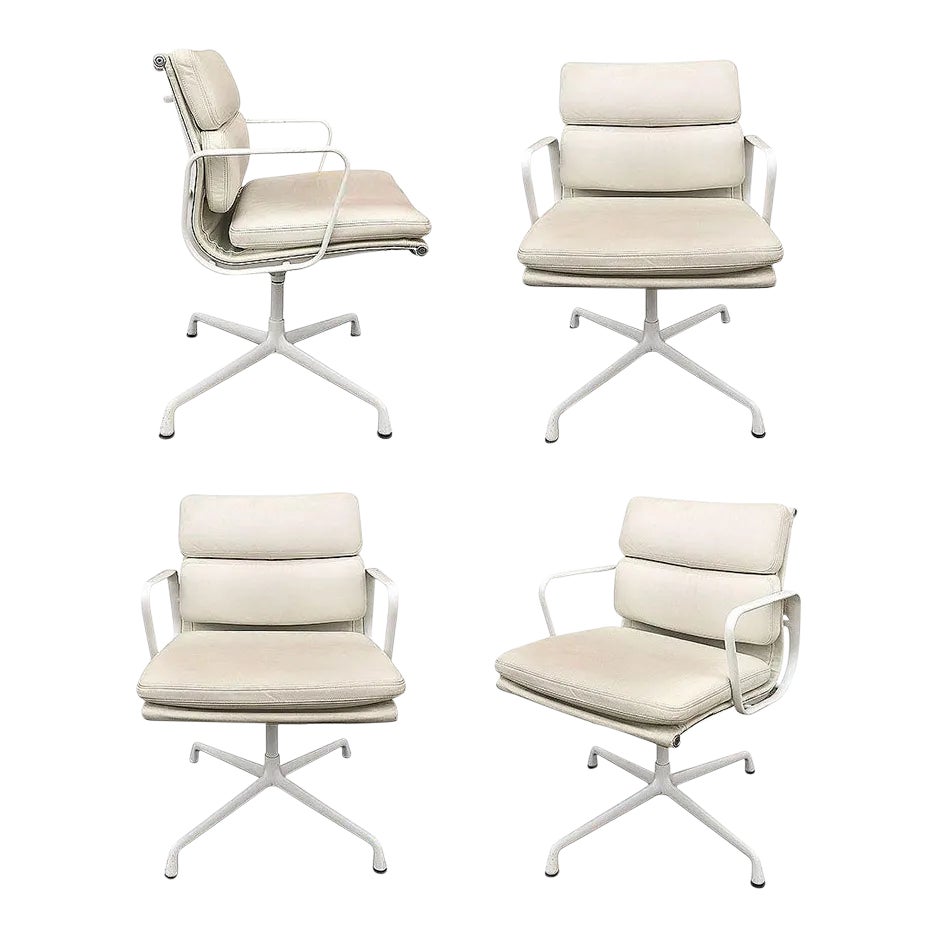 White Eames Ea208 Leather Soft Pad Chair by Herman Miller, Set of 4 ...