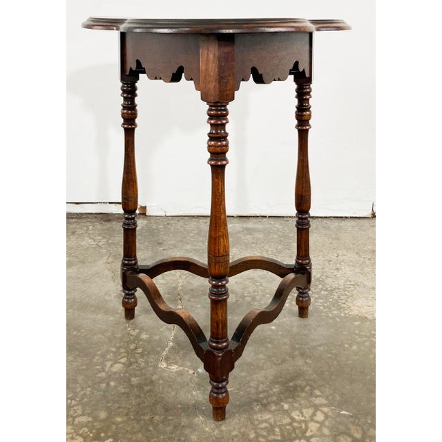 Antique Walnut Cloverleaf Turned Leg Side Table | Chairish