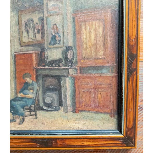 Early 20th Century Oil on Wood Panel Painting of Mother and Child in an Interior Scene | Chairish