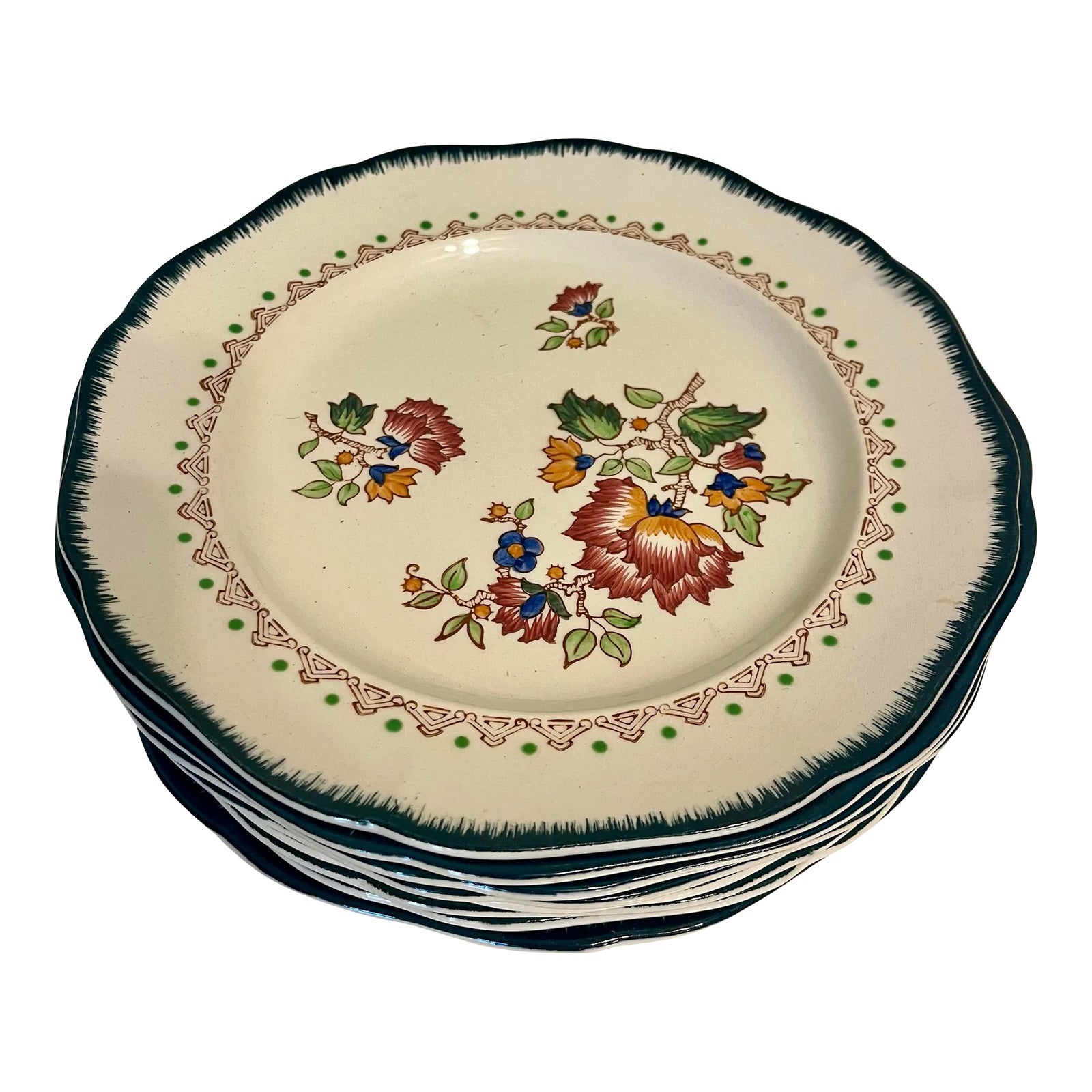 Set of 8 "Shanghai" by Longwy Plates, Early 1900s | Chairish