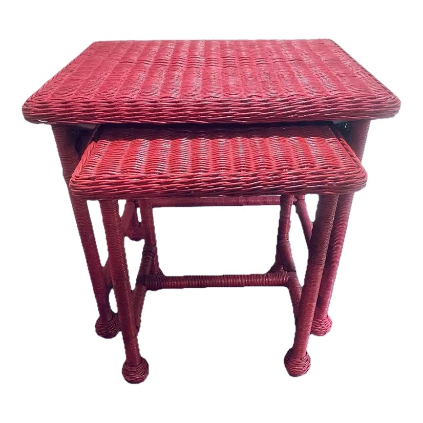 Late 20th Century Country French Style Rattan & Wicker Nesting Tables ...