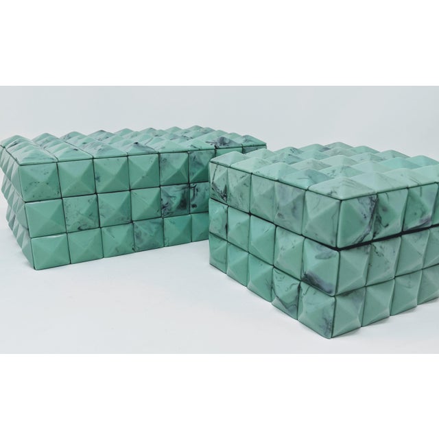 Cubism Geometric Style Turquoise Resin Covered Square Box | Chairish