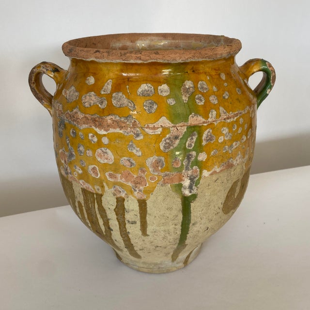 Antique French Mustard Color Glazed Pottery Vase With Handles | Chairish