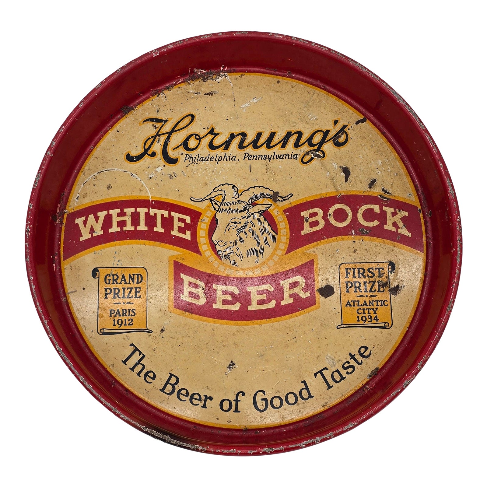 Vintage Hornung's White Bock Beer Metal Tray Round Philadelphia | Chairish