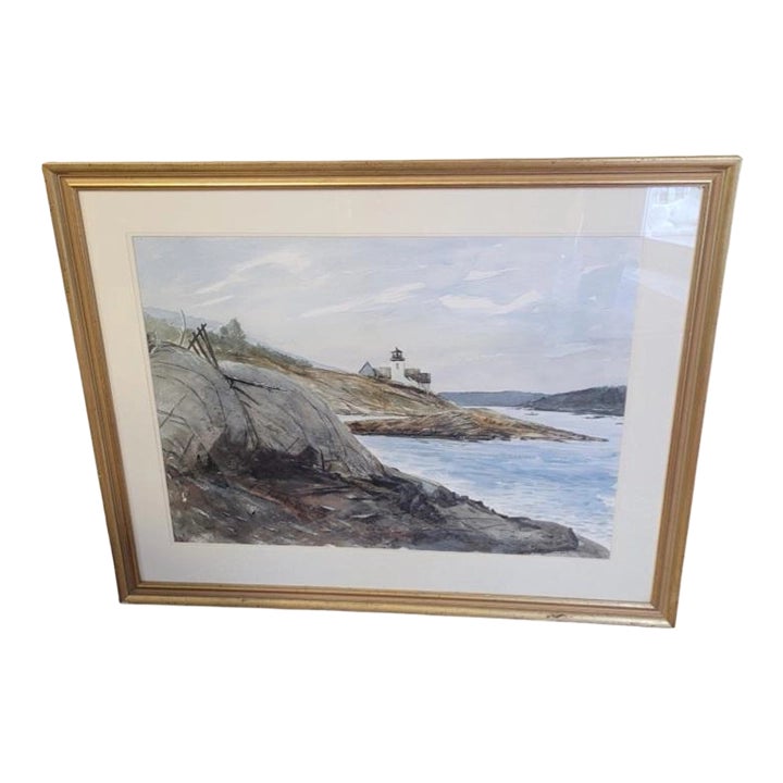 Watercolor Painting by Franklin Shores Lighthouse | Chairish