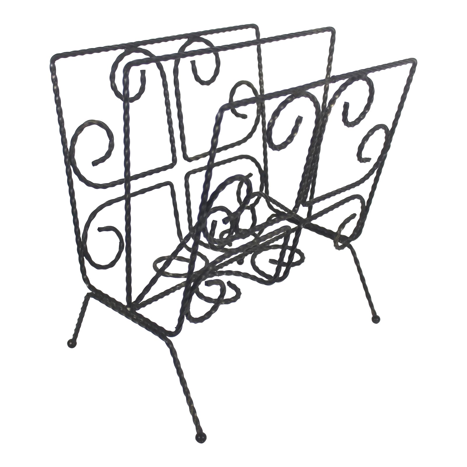 Mid-Century Modern Twisted Black Metal Wire Magazine Rack, Office File ...
