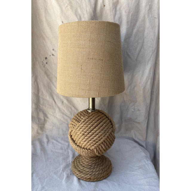 Pottery Barn Style Rope Knot Table Lamp W/Shade | Chairish