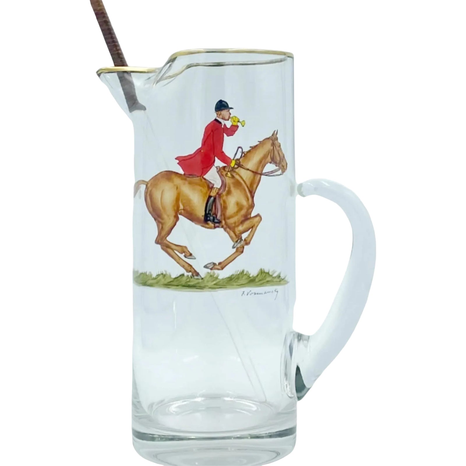 Vintage Frank Vosmansky Equestrian Horseback Tally Ho Cocktail Pitcher ...