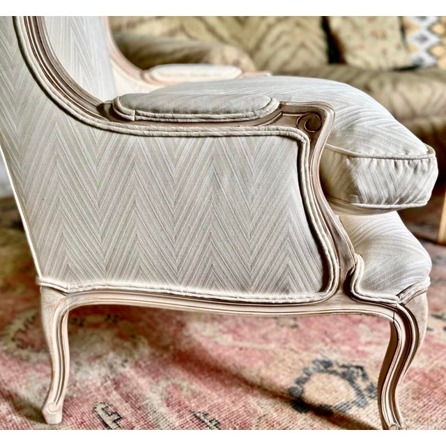 Custom Bleached Wood Bergère With Ivory Chevron Upholstery | Chairish