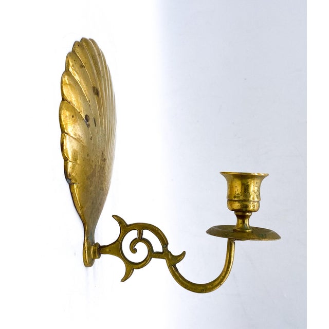 Vintage Shell Shaped Brass Wall Candle Sconce | Chairish