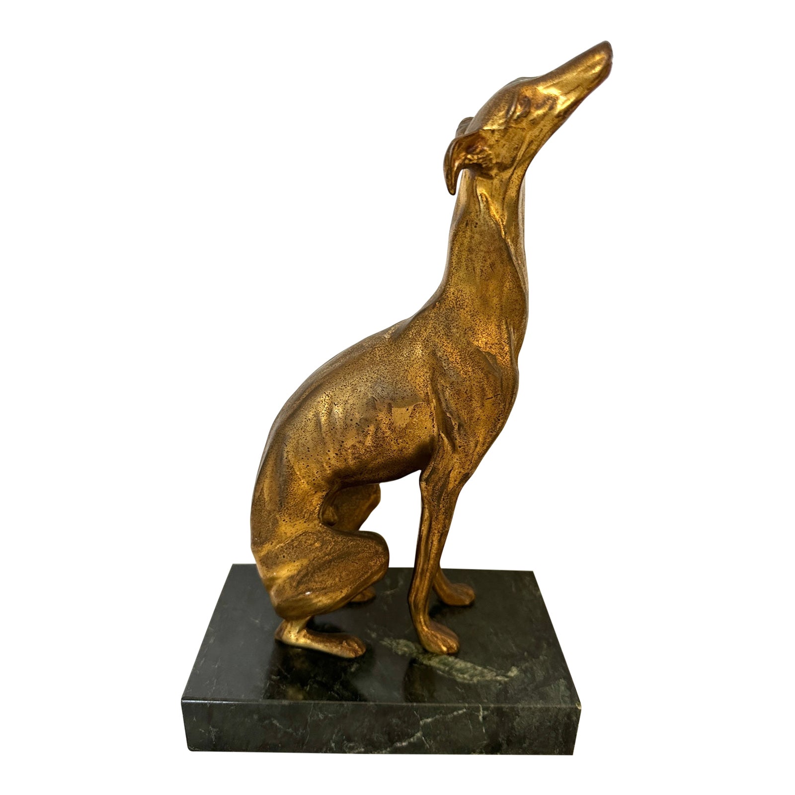 Vintage Bronze/Gold Greyhound Figure on Marble Base | Chairish