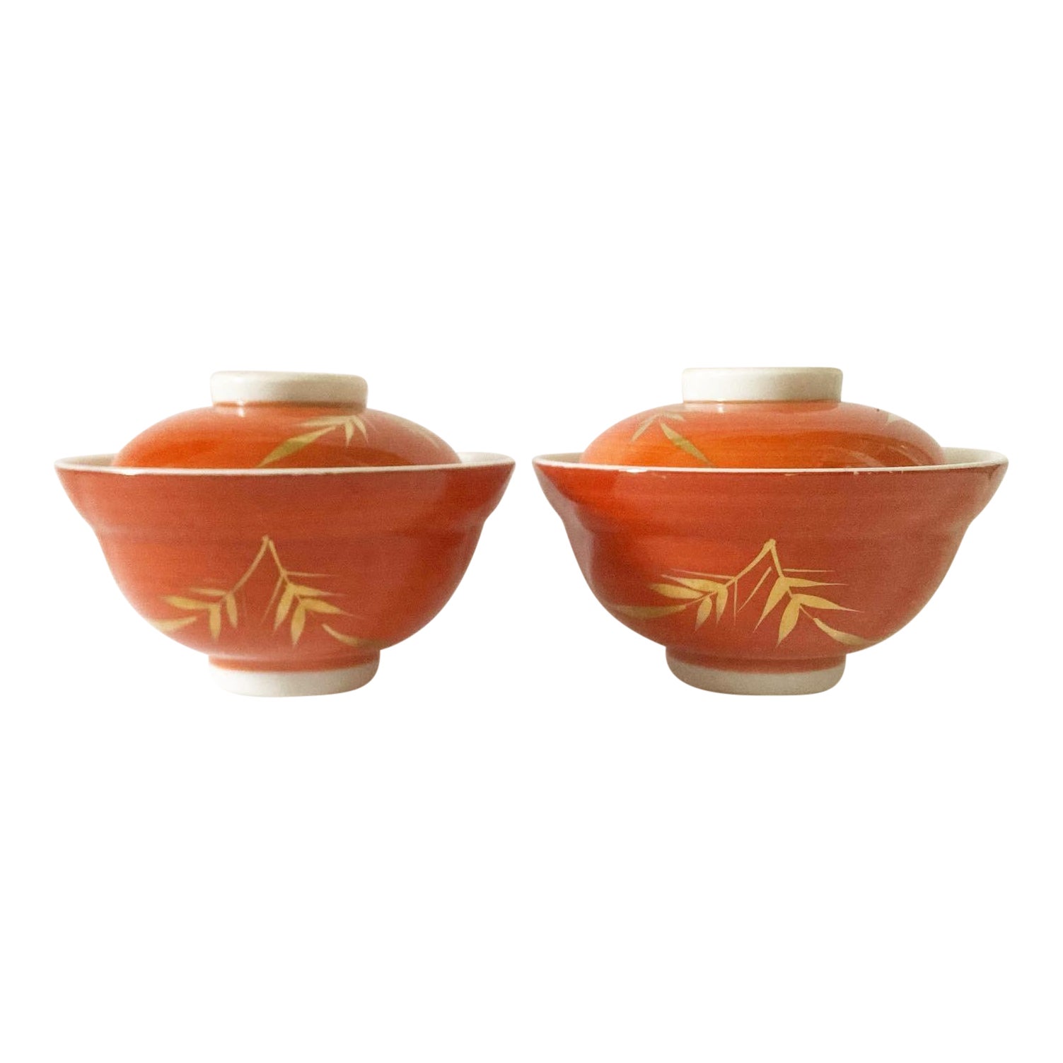 Early 20th Century Asian Rice Bowls With Lids - a Pair | Chairish