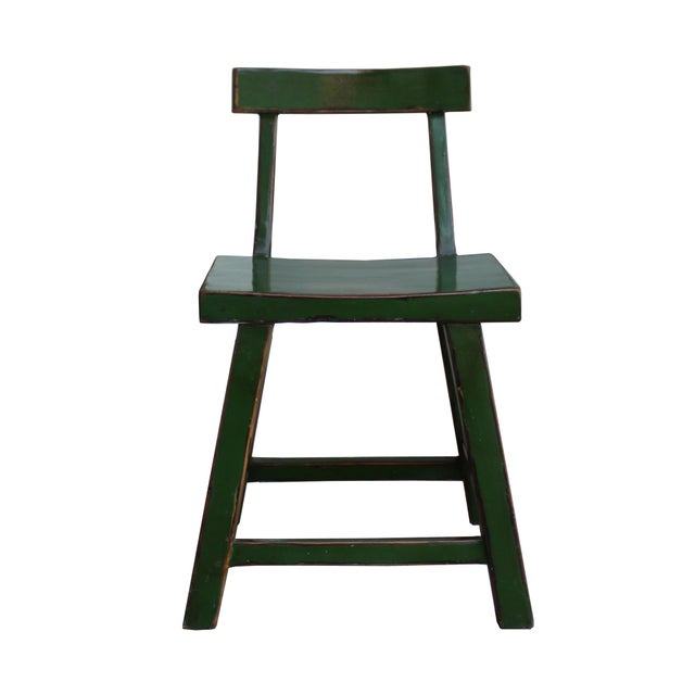 Distressed Grass Green Short Chair Wood Stool With Back | Chairish