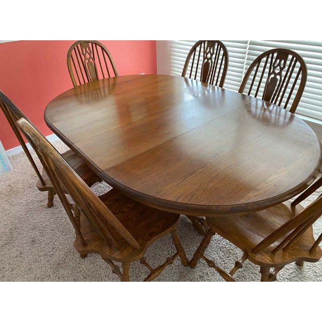 1990s Oak Dining Table & 6 Chairs | Chairish
