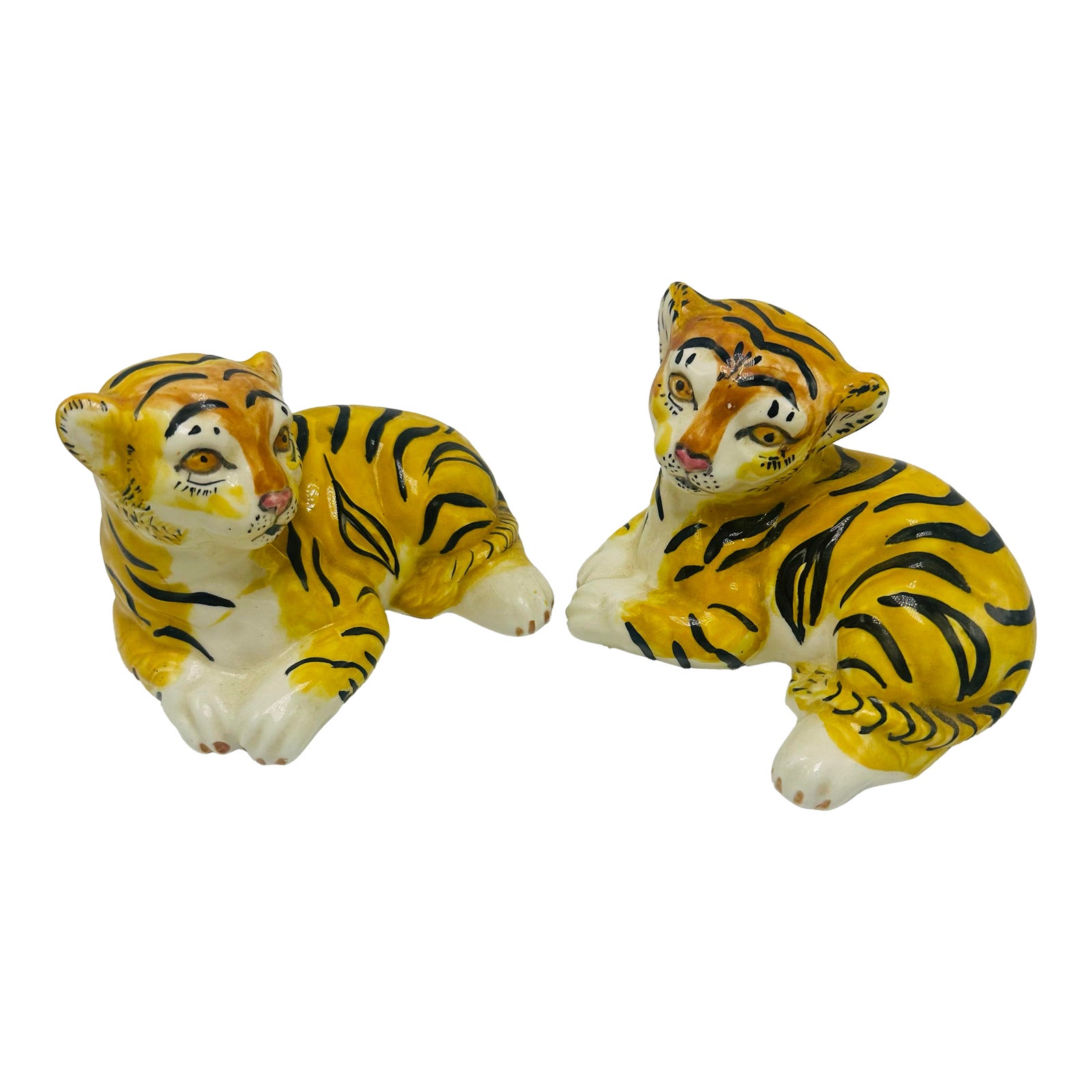 Mid Century Italian Ceramic Tiger Cubs, a Pair | Chairish