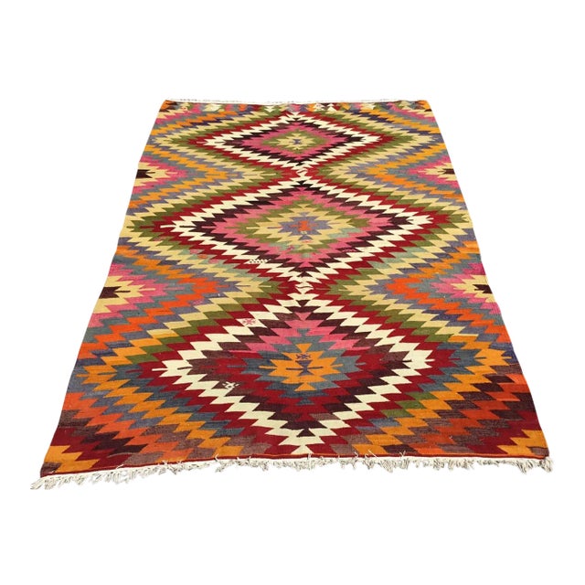 Vintage Diamond Design Kilim Rug | Chairish