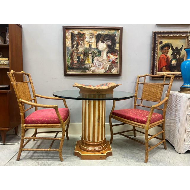 Vintage Carved Pine Wood Column Shape Dining Table With Glass Top ...