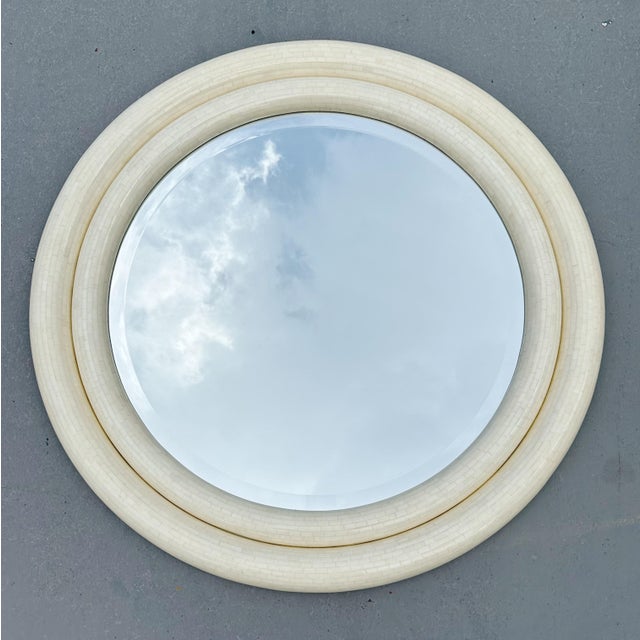 1970's Double Bullseye Tessellated Bone Mirror | Chairish