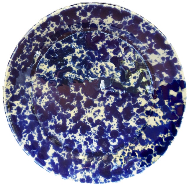 1960s Bennington Potters / Pottery Blue Agate Splatterware Plates, Set ...